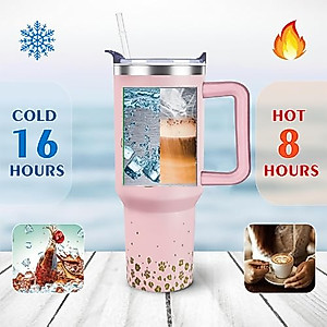 Mindunm 40 oz Cute Cat Tumbler with Handle and Straw Lid cat gifts for cat lovers for Women Double Insulated Cup Travel Coffee Mug