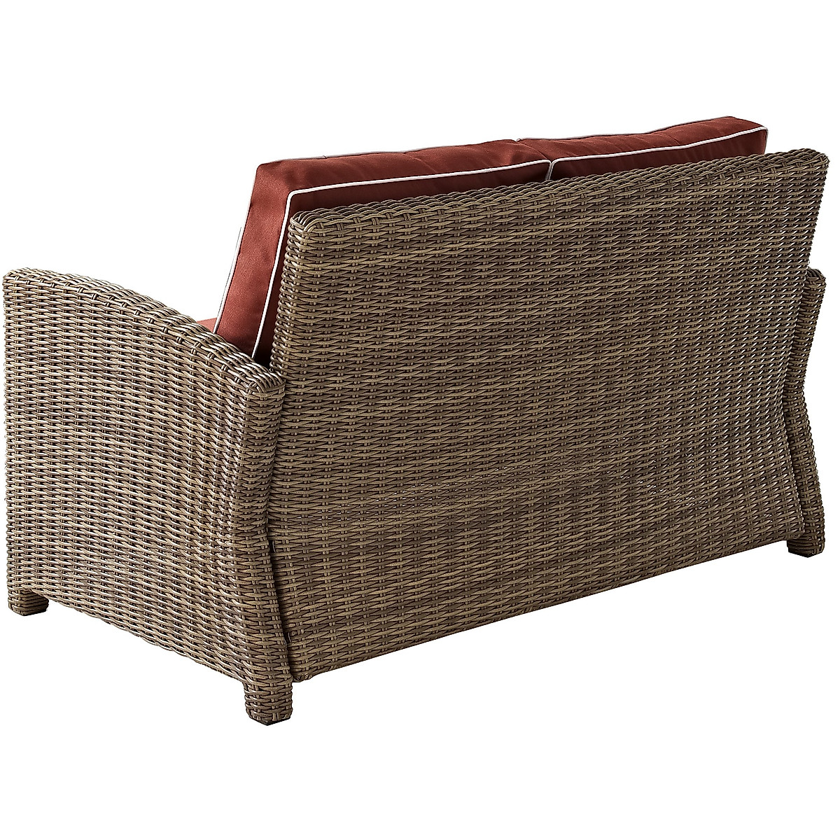 Crosley Furniture Bradenton Wicker Outdoor Loveseat, 2-Person Patio Couch for Porch, Deck, Backyard, Brown with Sangria Cushions