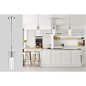 XiNBEi Lighting Pendant Lighting 1 Light Mini Pendant Lights with Glass and Bubble Crystal, Modern Chrome Hanging Pendant Light with LED Bulb for Kitchen & Dining Room XB-P1110-CH