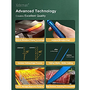 Xideman 16-Piece ​Modern Blue Hammered Silverware Set with Ultra Sharp 2-IN-1 Serrated knife, 18/10 Stainless Steel Flatware Set, Utensil Cutlery Set for 4 Person, Forks Spoons Knives Set