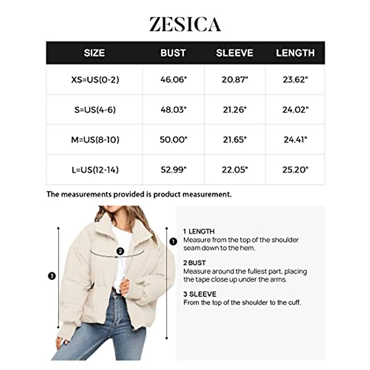 ZESICA Women's Winter Warm Long Sleeve Zip Up Drawsting Baggy Cropped Puffer Down Jacket Coat Outerwear,Cream,X-Small