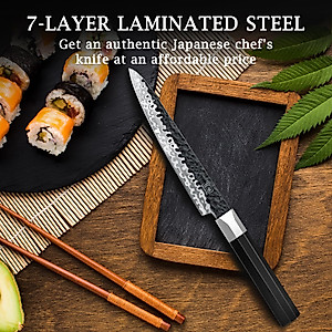 SHAN ZU Kitchen Utility Knife 6 inch, 7 Layers 9Cr18MoV High Carbon Steel Japanese Chef Knife for Slicing/Chopping/Dicing, Professional Super Sharp Gyuto Knife with Ergonomic G10 Fiberglass Handle