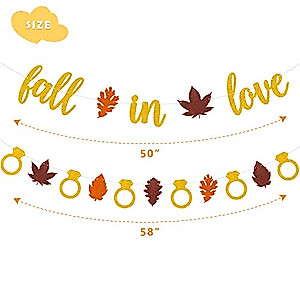Fall in Love Banner Autumn Maple Leaves Garland for Fall Themed Wedding Engagement Bachelorette Bridal Shower Bride to be Valentines Thanksgiving Day Party Supplies Gold Glitter Decorations