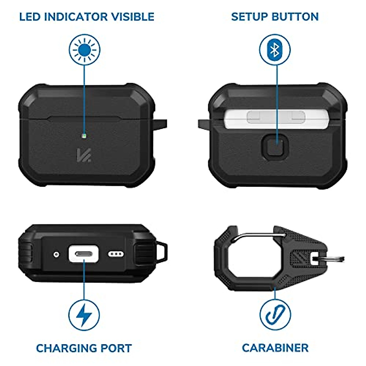 AirPods Pro 2nd/1st Generation Case, KMMIN Airpods Pro 2 Case Full Protective Hard Cover for Apple AirPods Pro 1st/2nd Gen Charging Case 2019/2022 with Keychain for Men Women [Front LED Visible]-Black