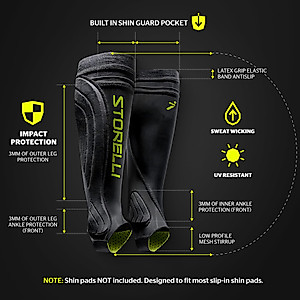 Storelli BodyShield Leg Guards, Premium Compression Shin Guard Sleeves for Soccer Players, Impact Protection, UV-Resistant, Sweat-Wicking, Unisex, 1 Pair, Black, Youth Medium