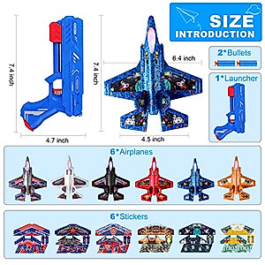 6 Pack Airplane Launcher Toy,7.4" F-35 Foam LED Catapult Plane with 6 Stickers for Kids Outdoor Flying Toys Birthday Gifts for 4 5 6 7 8 9 10 12 Year Old Boys Girls