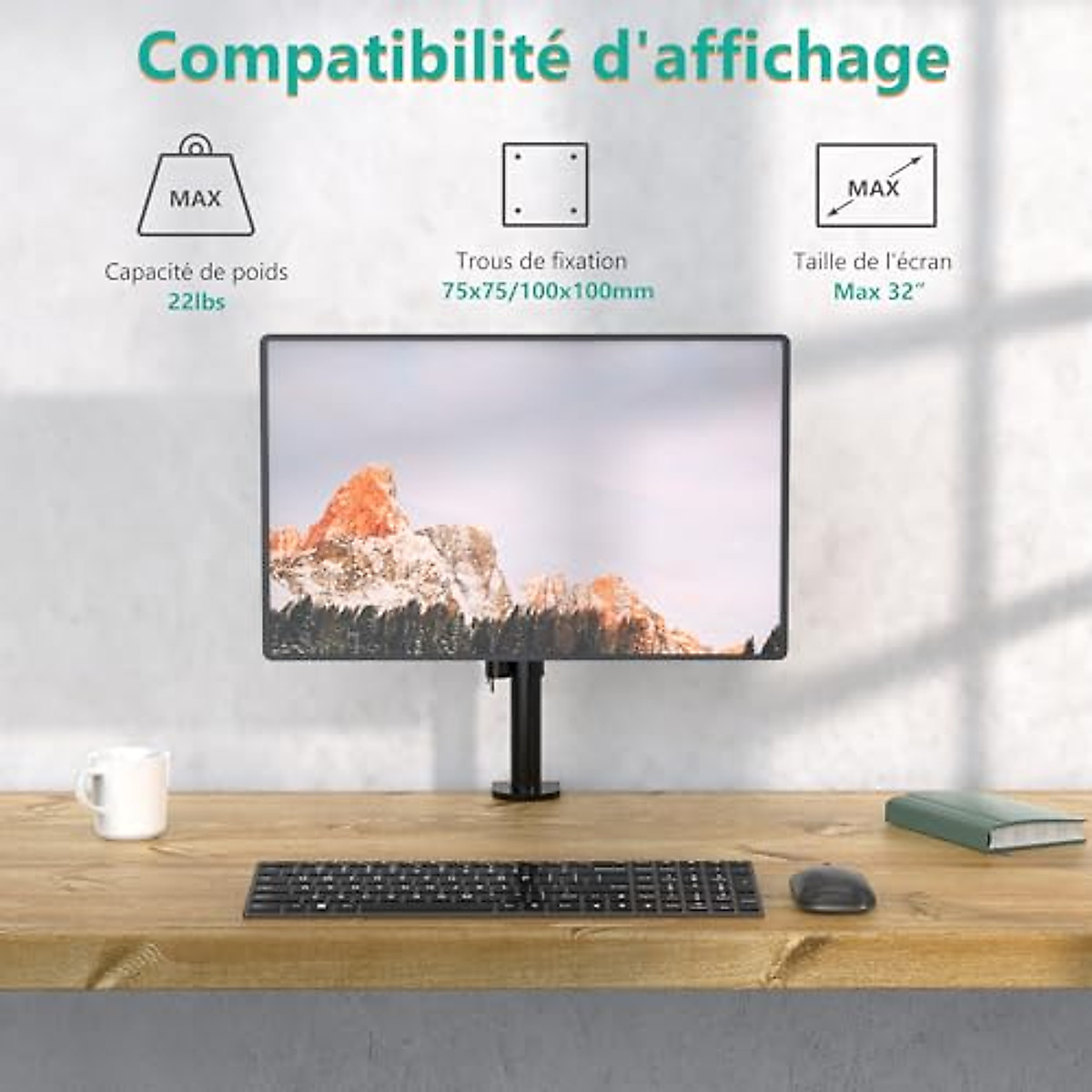 WALI Single Monitor Mount, Single Monitor Arm Desk Mount,Desk Monitor Stand, Holds Screen Up to 32inch, 22lbs, Adjustable Mount with C-CLAMP Designed for Home Office Application(M001), Black