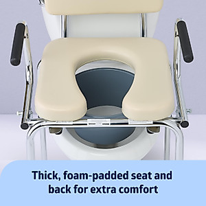 Medline Drop Arm Commode with Padded Seat and Backrest, Durable Toilet Chair for Adults and Seniors, Removable Pail, Splash Guard, Drop Down Arms for Easy Transfer, 350 lb. Weight Capacity, Tan