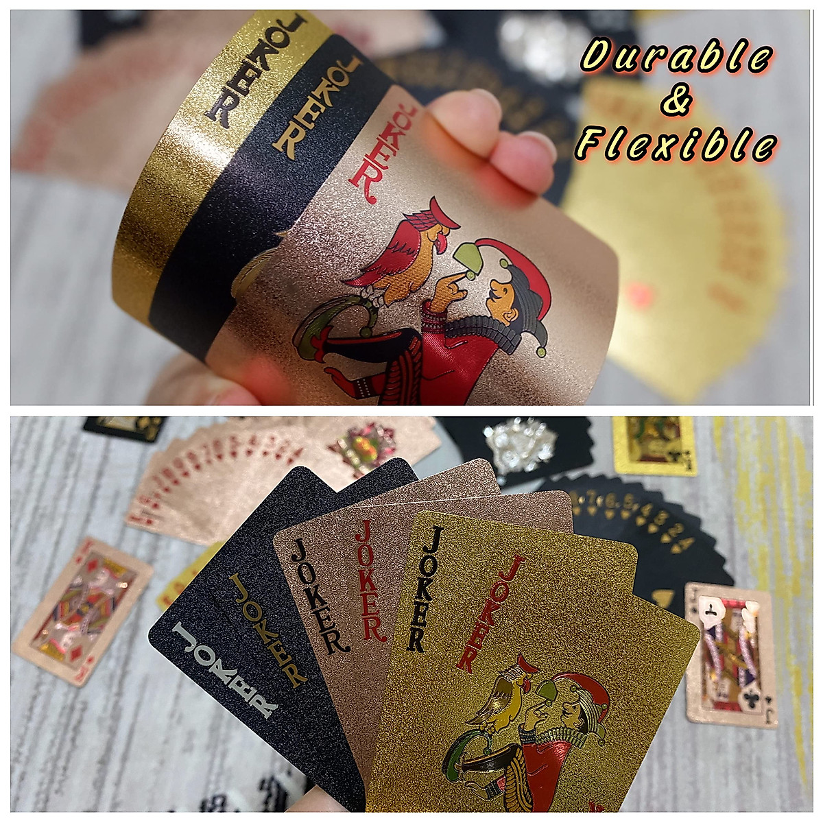 MINGRI 3 Decks Waterproof Playing Cards Plastic Deck of Playing Poker Cards Cool Black Rose Gold Playing Cards Themed Standard Playing Cards Game Luxury Unique Playing Cards for Adults