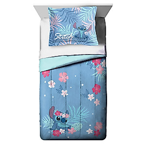 Disney Lilo & Stitch Paradise Dream Twin Comforter & Sham Set - Super Soft Kids Reversible Bedding - Fade Resistant Microfiber (Official Disney Product)