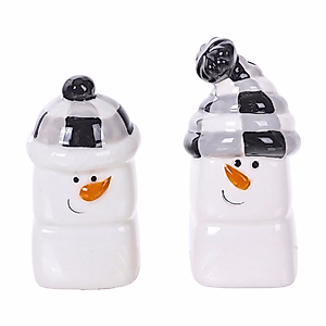 The Bridge Collection Snowman Salt and Pepper Shakers - Festive Snowmen in Hats Ceramic Salt & Pepper Shakers - Holiday Kitchen Tabletop Decor