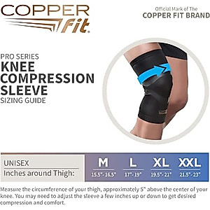 Copper Fit Pro Series Compression Knee Sleeve, Black with Copper Trim, Large, Packaging may Vary