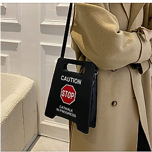 Novelty Shoulder Bag,Fashion Caution Tote Handbags Novelty Stop Sign Purse,Caution Shoulder Bag for Women Girls (Black)