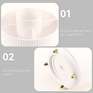 LEICURACE 360 Rotating Makeup Organizer Desktop Lazy Susan Cosmetic Desk Storage Container Makeup Brush Holder for Eyeshadow Brush Lipstick Holder Pen Holder(White)