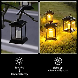 Hanging Solar Lantern Outdoor - 6 Pack Waterproof Solar Powered Lanterns Candles Lights Christmas Flickering Decoration for Patio Backyard Garden (Warm Light)