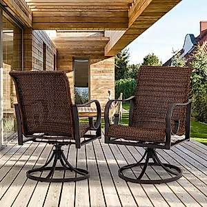 EROMMY Patio Swivel Chairs Set of 2, Heavy Duty Outdoor Dining Chair with 23.5'' High Back, Extra-Large Water-Fall Seat, Rattan Wicker Porch Chair Gentle Rocker for Outside Dark Brown