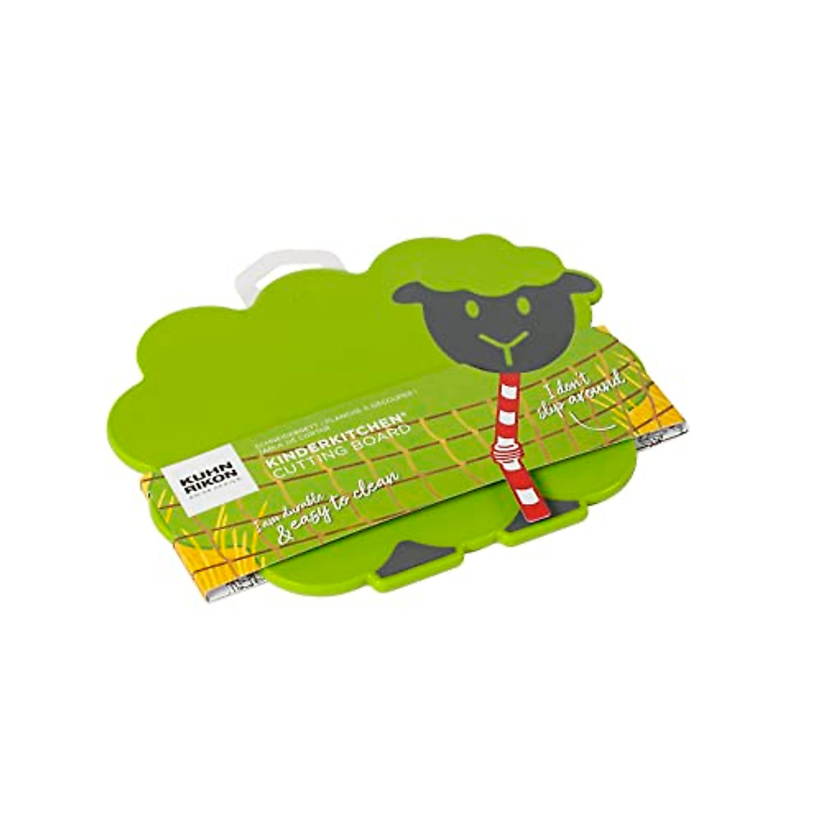 Kuhn Rikon Kinderkitchen Kids Cutting Board, Sheep, 9.8" x 9.1" x 4.3", Green | Child-Friendly Kitchen Tools For Real Cooking