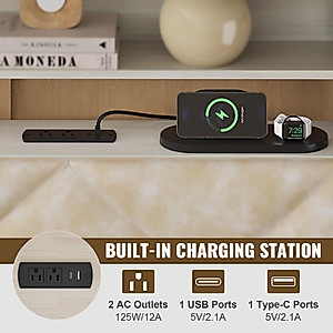 OtterOasis Headboard Queen Size with 2-Tier Open Space and Pull-Out Hidden Storage, Upholstered Headboard with Charging Station, Height Adjustable Sturdy Queen Bed Head Only, Easy Assembly, Ivory