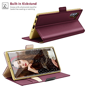 Fingic for Samsung Note 10 Case,Note 10 Wallet Case,PU Leather Wallet Case 2 ID &Credit Cards Slots Holder Side Pocket Kickstand Feature Flip Case Cover for Samsung Galaxy Note 10 6.3"(2019)-Wine Red