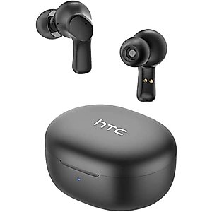 HTC True Wireless Earbuds 1 Bluetooth 5.1 with USB-C Charging Case, 32-Hour Playtime, Built-in Microphone with ENC, Touch Control Wireless Earbuds- Black