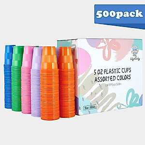 Lilymicky 500 Pack 5 oz Plastic Cups, Disposable Drinking Cups, Bathroom Cups in Assorted Colors Can Be Used As Tasting Cups, Party Tumblers, Jelly Party Shot Cups, and Dental Cups