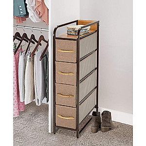 mDesign Slim Steel Frame Organizer Dresser Unit, 4 Removable Fabric Drawers/Metal Top, Furniture for Entryway, Hallway, Bedroom, Office, Closet Organization, Lido Collection, Coffee/Espresso Brown