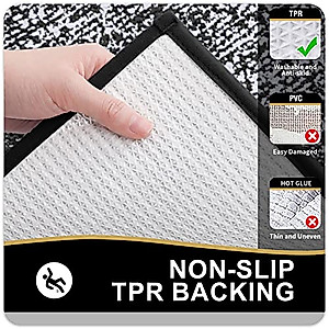 OLANLY Bathroom Rugs, Extra Soft and Absorbent Microfiber Bath Mat, Non-Slip, Machine Washable, Quick Dry Shaggy Bath Carpet, Suitable for Bathroom Floor, Tub, Shower (Black and White, 24 x 16 Inches)