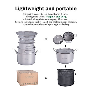 Boundless Voyage Titanium Pot Portable Camping Cookware Lightweight Cooking Pot Set for Outdoor Cooking Traveling Backpacking Hiking Trekking Picnic (3 Pcs Set)