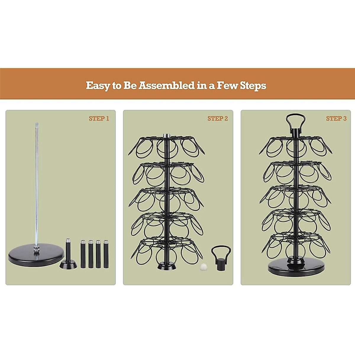 BLACKSMITH FAMILY K Cup Holders,K Cup Holder, K Cups Holder,K Cup Carousel, Coffee Pods Holder Storage Organizer Stand with KD Design (Glossy Black, 40 Pods Capacity)