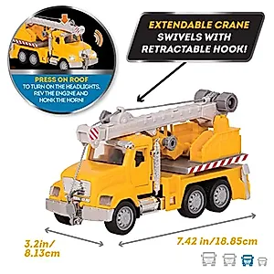 DRIVEN by Battat – Micro Crane Truck – Toy Crane Truck with Lights, Sounds and Movable Parts for Kids Age 3+ , Yellow