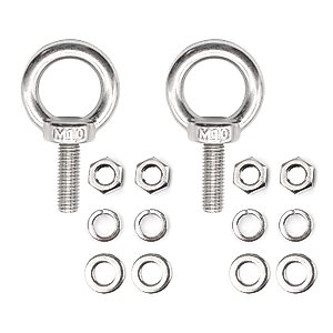 2 Pack M10 Stainless Steel Eye Bolt, Shoulder Eyebolts Screws with Washer and Nuts (30mm)