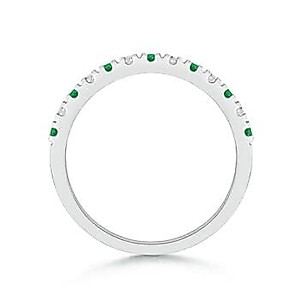 Angara U Prong Emerald and Diamond Half Eternity Wedding Band for Women in 14K White Gold (2mm Emerald) - May Birthstone