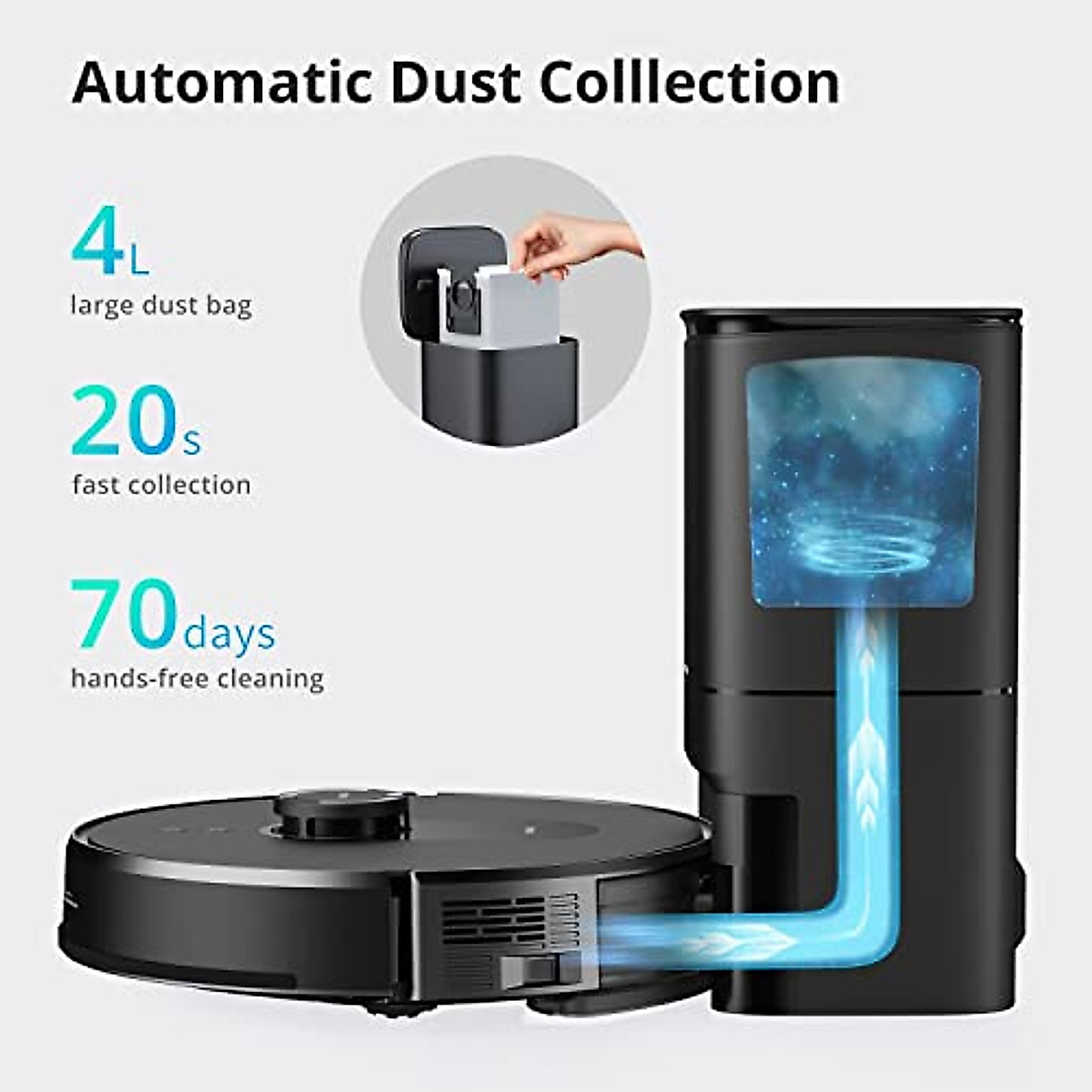 + 360 S8 Plus Robot Vacuum Cleaner and Mop Combo with Self-Emptying Dock, Botslab LIDAR Navigation Smart Mapping Robot, 2700Pa Suction, Work with Alexa, Ideal for Pet Hair, Carpet and Hard Floor
