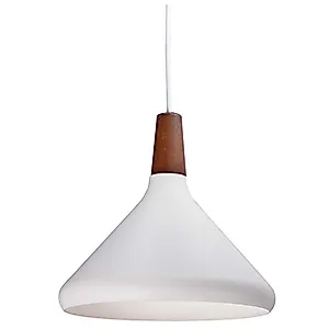 Amazon Brand – Rivet Modern Wood Scandinavian-Inspired Ceiling Pendant Fixture with Light Bulb - 15.25 x 15.25 x 9 Inches, White Metal with Walnut Finish