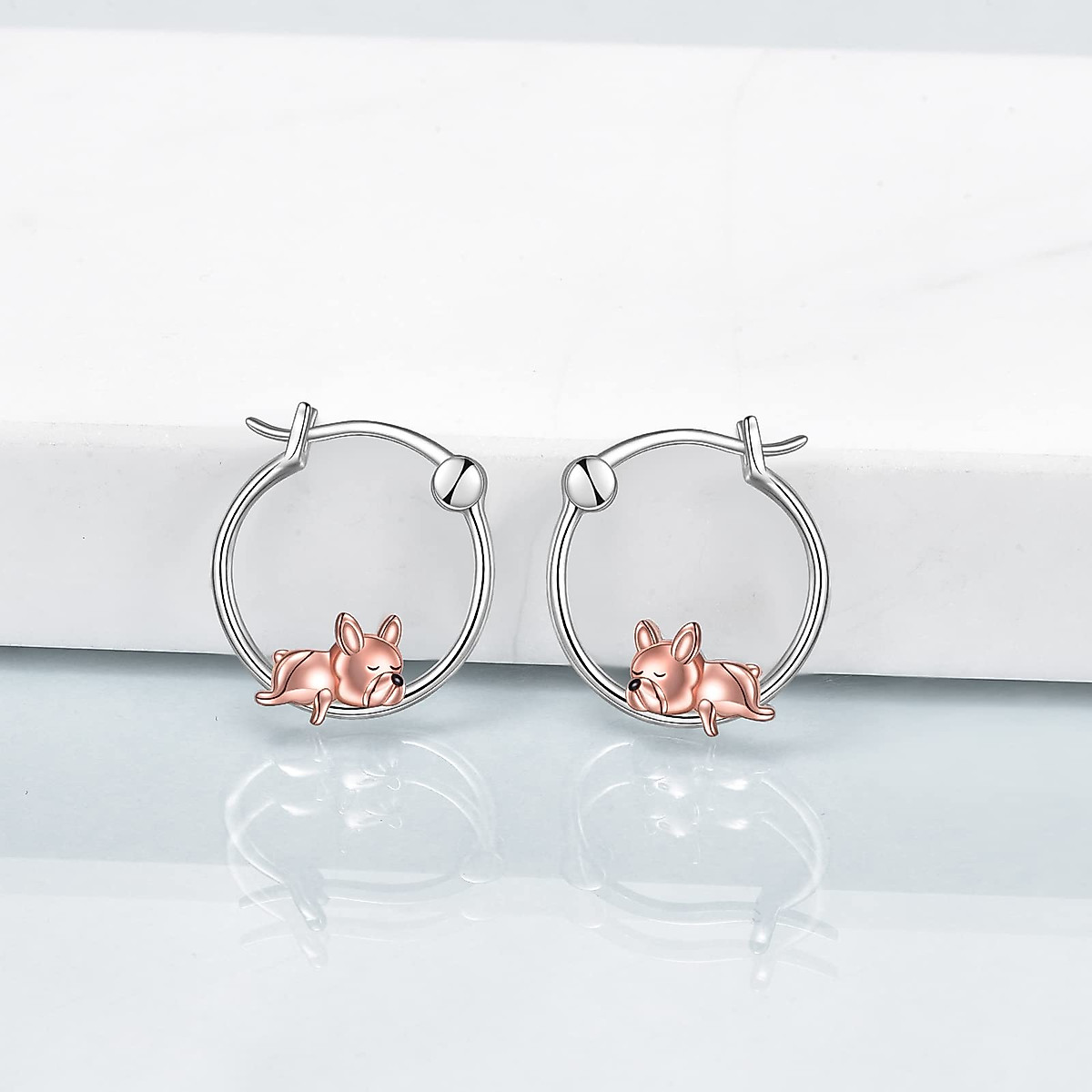 VONALA French Bulldog Hoop Earrings 925 Sterling Silver Cute Animal Dog Jewelry Birthday Gifts for Women (French Bulldog)