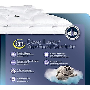 SERTA Down Illusion All Season Hypoallergenic Down Alternative Comforter with Corner Loops, Twin/Twin XL, White