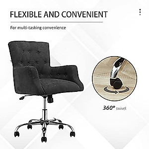 HOMCOM Mid Back Task Chair, Modern Home Office Chair with Tufted Button Design and Padded Armrests, Swivel Computer Desk Chair for Study Living Room Bedroom, Carbon Black