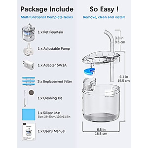 Cat Water Fountain Animal Water Dispenser 61OZ/1.8L Automatic Pet Drinking Fountain with 3 Filter Replacement 1 Pump 1 Cleaning Brush kit 1 Silicone Food Mat 1 Adapter for Cats Kitty Indoor