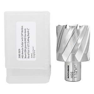 Accusize Industrial Tools Hss Annular Cutter, 1-1/2'' Diameter by 1'' Depth with 3/4'' Weldon Shank, Ansi Standard, 2080-2029