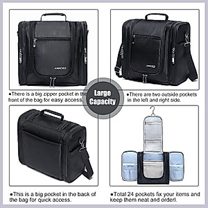 ANNCED Large Capacity Hanging Travel Toiletry Bag for Women and Men,With Shoulder Strap,Waterproof Bathroom and Shower Caddy Organizer Kit for Toiletries,Accessories,Cosmetics, Makeup,Brushes,Black