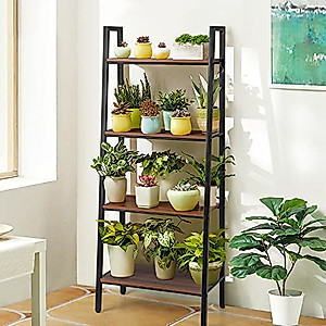 Tangkula 4-Tier Ladder Bookshelf, Freestanding Open Bookcase with Metal Frame & Anti-toppling Device, Industrial Wooden Storage Display Shelf Plant Stand for Living Room Study Balcony (2, 4-Tier)