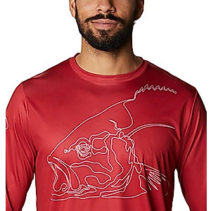 Columbia Men's Terminal Tackle PFG Running Line Long Sleeve, Red Spark/White Bass, Small