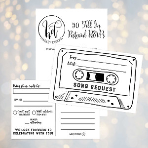 50 Song Request Cassette Tape Generic RSVP Cards, RSVP Postcards No Envelopes Needed, Response Card, RSVP Reply, Plain RSVP kit for Wedding, Baby Bridal Shower, Birthday, Invitations
