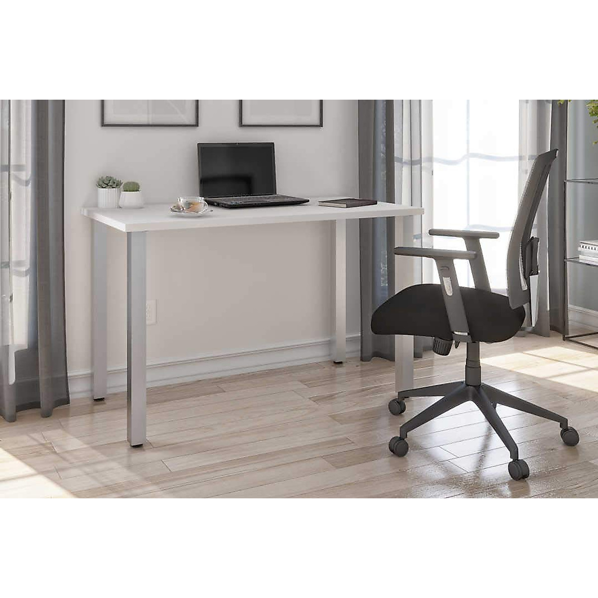 Bestar Universel Table Desk with Square Metal Legs, 24 Inch X 48 Inch, White
