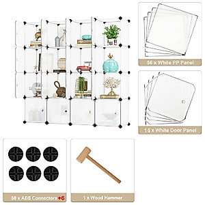 BASTUO Cube Storage Organizer with Doors, Stackable Plastic Cube Storage with Door for Livingroom, Bedroom and Office (16 Cubes,White)