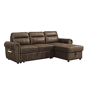 Lilola Home Hugo 96" W Brown Reversible Sleeper Sectional Sofa Chaise with USB Charger