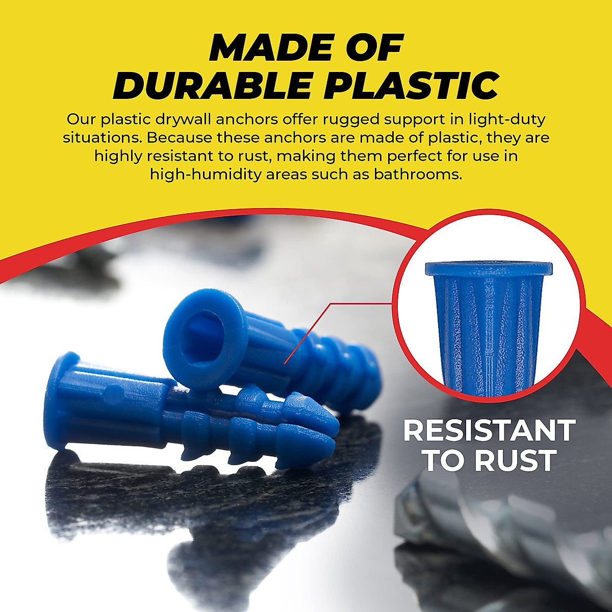 Qualihome Drywall Anchors Premium Quality Ribbed Lightweight Plastic Anchors for Hollow Walls – Wall Hanging Anchor Kit for Pictures, Artwork & Light Duty Anchoring Application (#10-12 x 1")