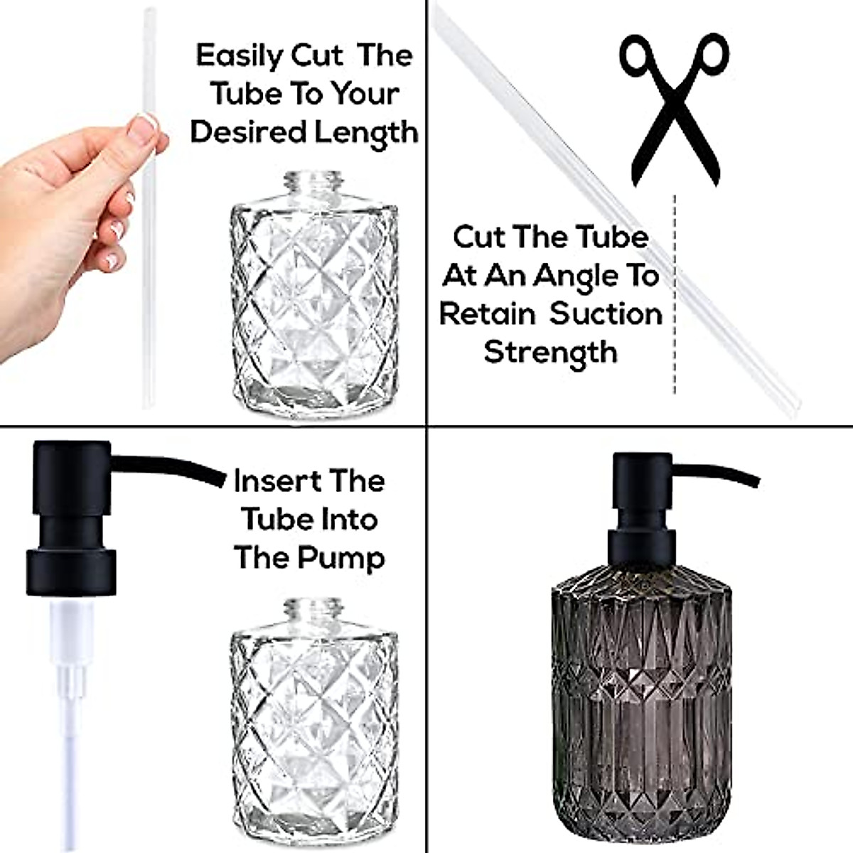 AUNRGO Black Soap Dispenser Pump Replacement - Matte 304 Stainless Steel Hand Soap and Lotion Dispenser Pumps Replacement for Regular Glass Mouth Bottles, Standard 28/400 Neck Size