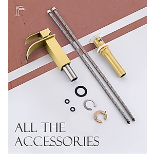 YardMonet Gold Bathroom Faucets, Modern Single Hole Bathroom Faucet Waterfall Spout Bathroom Faucet Brushed Gold Bathroom Sink Faucet with Drain Assembly and Lead-Free Hose