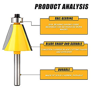 MEIGGTOOL 3Pcs Chamfer Router Bit Set, 1/4-Inch Shank Round Nose, Cutting Angle: 15, 22.5, 30 Degree, 1 Inch Cutting Length